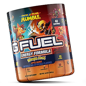 G Fuel Crash Team Rumble Energy Drink Powder, Pre Workout Caffeine Mix for Gaming, Sugar Free Focus Amino, Vitamin + Antioxidants, 9.9oz (Apple Mango Wumpa Fruit, 40 Servings)