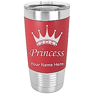 LaserGram 20oz Vacuum Insulated Tumbler Mug, Princess Crown, Personalized Engraving Included (Silicone Grip, Red)