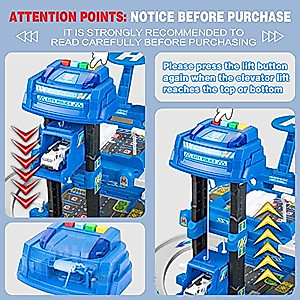 UNIH Kids Garage Toy Set, Toy Vehicle Garage for Toddlers, Race Car Ramp Track Toy, Parking Garage Playset Toy with Play Mat(Blue)