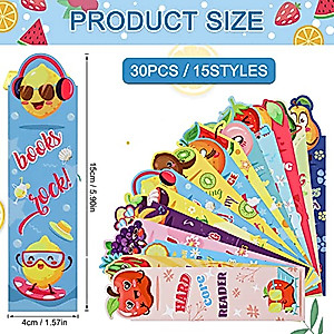 MWOOT 30 Pieces Fruit Paper Bookmarks,Inspirational Book Makers for Students Reading Lovers,Cute Book Page Marks for Kids Teens, Creative Page Clips for Game Prizes School Gifts(15 Styles,15x4cm)