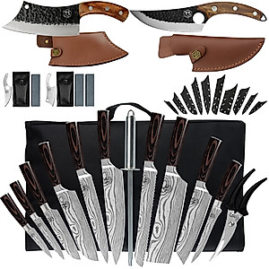 XYJ Cleaver Cooking Knife Set Camping Boning Knives Paring Santoku Slicing Knife For Meat Vegetable Kitchen Knives With Carry Bag Kitchen Scissor Tools