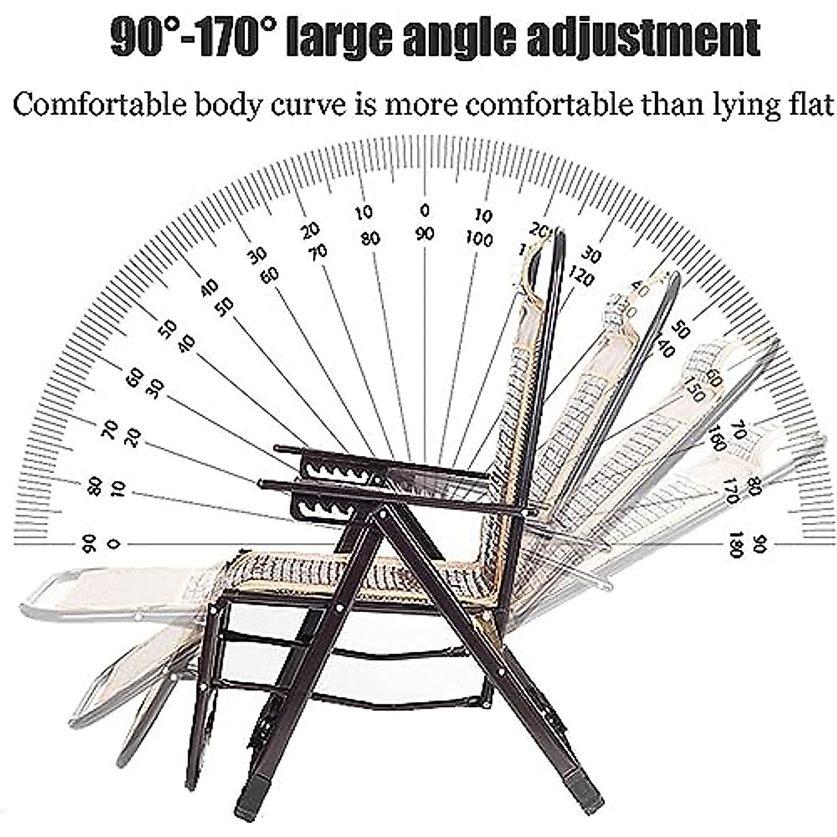 RUVOO Zero Gravity Chair Lounge Chair Bamboo Chair Folding Recliner Lunch Break Nap Backrest Seat Home Leisure Portable Adjustable Armchair for Beach Garden Folding Recliner Chair Patio Lounge Chair