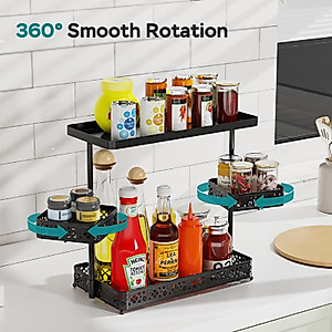 3-Tier Bathroom Counter Organizer, Upgrade Large Vanity Countertop Organizer with 360 Rotating Basket, Bathroom Sink Standing Perfume Cosmetic Makeup Storage Shelf, Kitchen Spice Rack (Black)