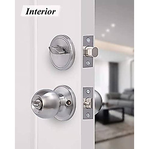 All Keyed Same Entry Door Knob and Single Cylinder Deadbolt Combo Set, Satin Nickel Exterior Door Knobs with Lock and Keys for Entrance and Front Door