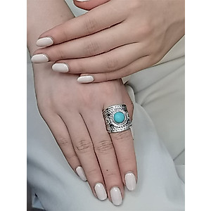 Dtja Vintage Boho Turquoise Wide Statement Ring for Women Girls Oxidized Silver Plated Big Open Band Wrap Adjustable Expandable Finger Rings Comfort Fit Fashion Bohemian Ethnic Exaggerated Jewelry