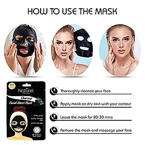 Korean Face Mask Sheet Charcoal Black Facial Mask for Oily Skin and Pores 6 pack