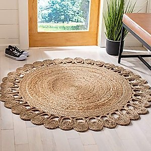 SAFAVIEH Natural Fiber Round Collection 3' Round Natural NFB252A Handmade Boho Country Charm Jute Area Rug