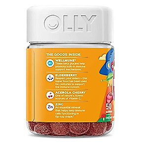 OLLY Kids Immunity Gummy, Immune Support, Wellmune, Elderberry, Vitamin C, Zinc, Chewable Supplement, Cherry - 50 Count