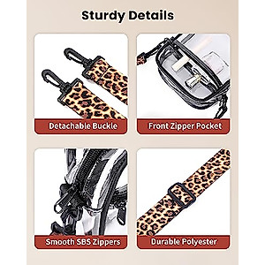 Vorspack Clear Bag Stadium Approved - PVC Clear Purse Clear Crossbody Bag with 2 Straps Clear Purses for Women Stadium Concerts Festivals - Black & Leopard Strap