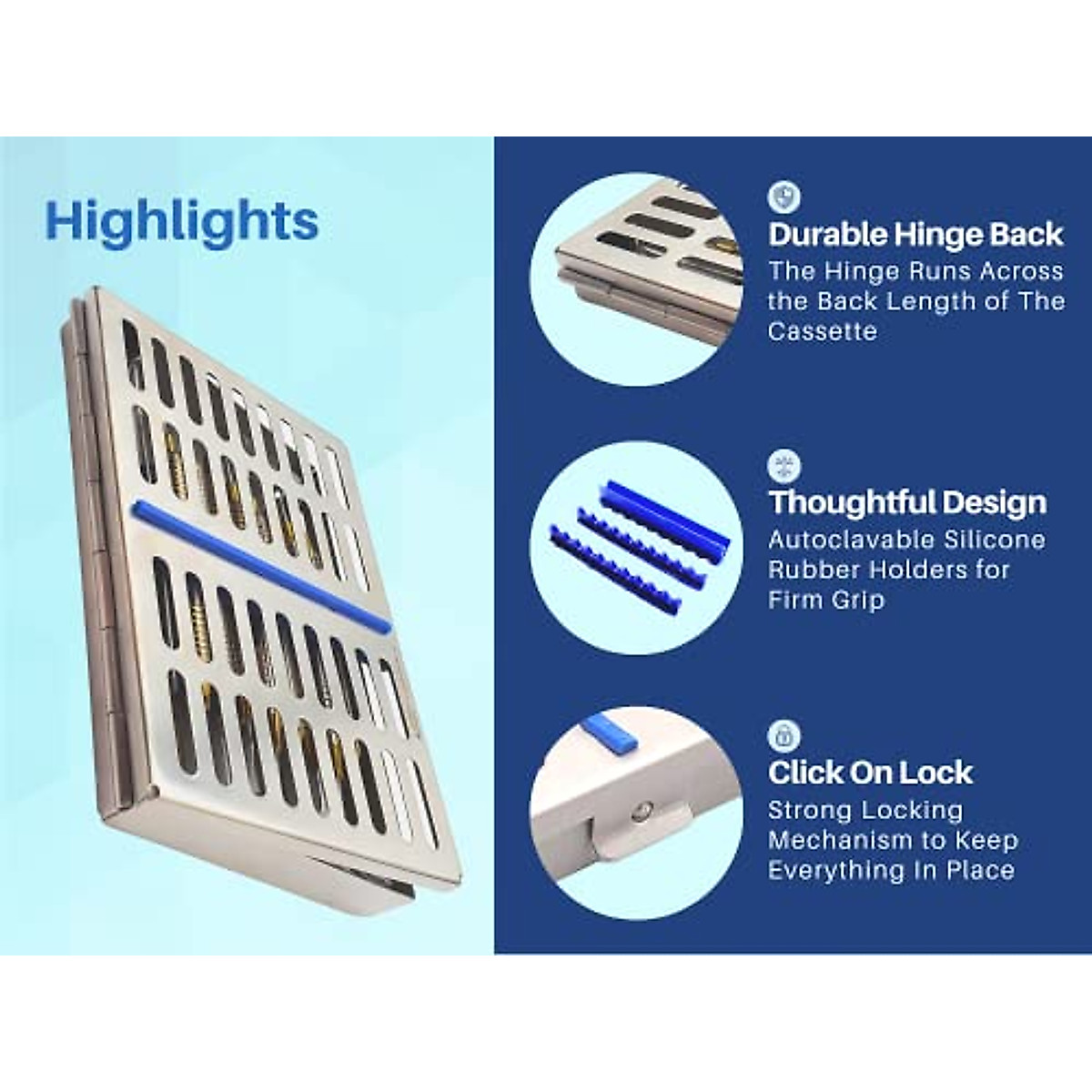 ARTMAN Instrument Cassette Rack for 5,7,10 & 20 Instruments Box Dental Instruments Organizer (for 10 Instruments)