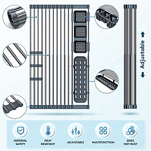 Roll Up Dish Drying Rack Over The Sink, Stainless Steel Roll Up Drain Rack, Foldable Dish Drying Rack Kitchen Roll Up Drainer (B)