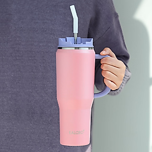 EALGRO Insulated Coffee Mug Cup with Lid, 40 oz Tumbler with Handle and Straw, Double walled Stainless Steel Coffee Tumbler, Thermal Water Bottle Jug, Navy Blue