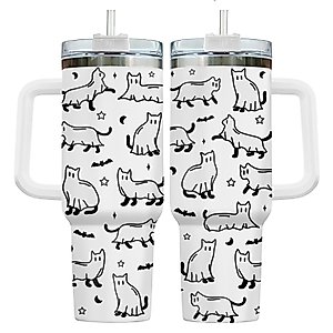 GEPOSTORE Christmas Gifts for Women Men Boys Girls, Spooky Boo Cat Tumbler 40 Oz With Handle, Cute Ghost Kitty Stainless Steel Vacuum Insulated Cup, Funny Christmas Halloween Decorations Gifts