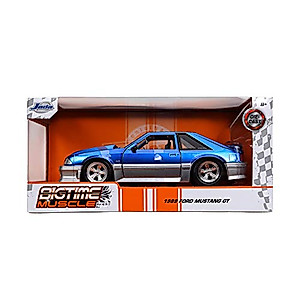 Jada Toys Bigtime Muscle 1:24 1989 Ford Mustang GT Die-cast Car Blue Silver, Toys for Kids and Adults