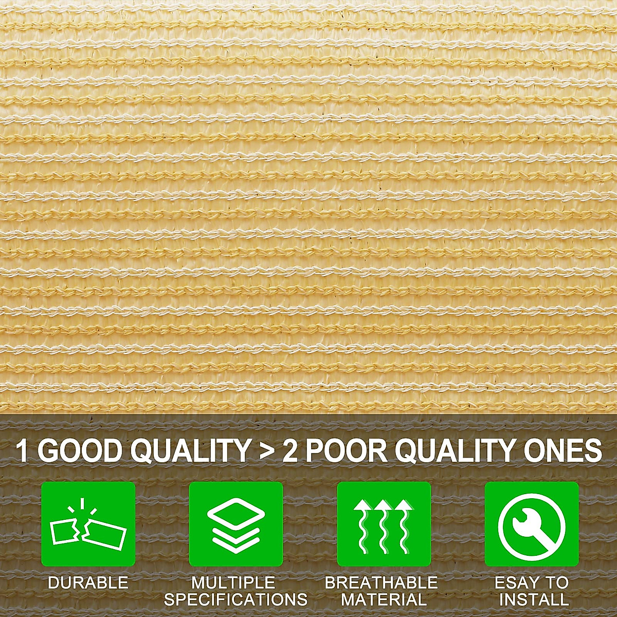 Shatex 90% Sun Shade Fabric, 8x16ft Sun-Block Net Mesh Shade with Clips for Pergola Cover Porch Vertical Screen, Beige