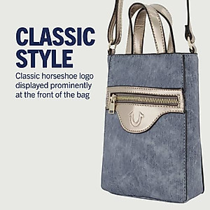 True Religion Women's Mini Tote Bag, Purse Shoulder Handbag with Adjustable Crossbody Strap, Blue