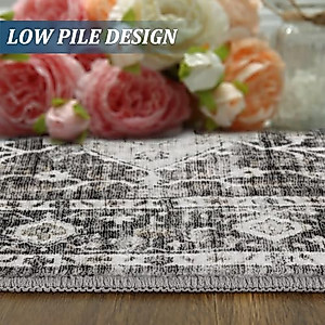 GlowSol Grey 9' x 12' Area Rug, Washable, Non-Slip, Vintage, Bohemian, Low Pile, Machine Made, Polyester, Dining Room