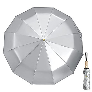 G4Free 46 Inch UPF 50+ UV Protection Large Travel Umbrella with Wooden Handle, 15 Fibreglass Ribs Super Windproof Sun Blocking Folding Umbrella Auto Open Close (Lake Blue)