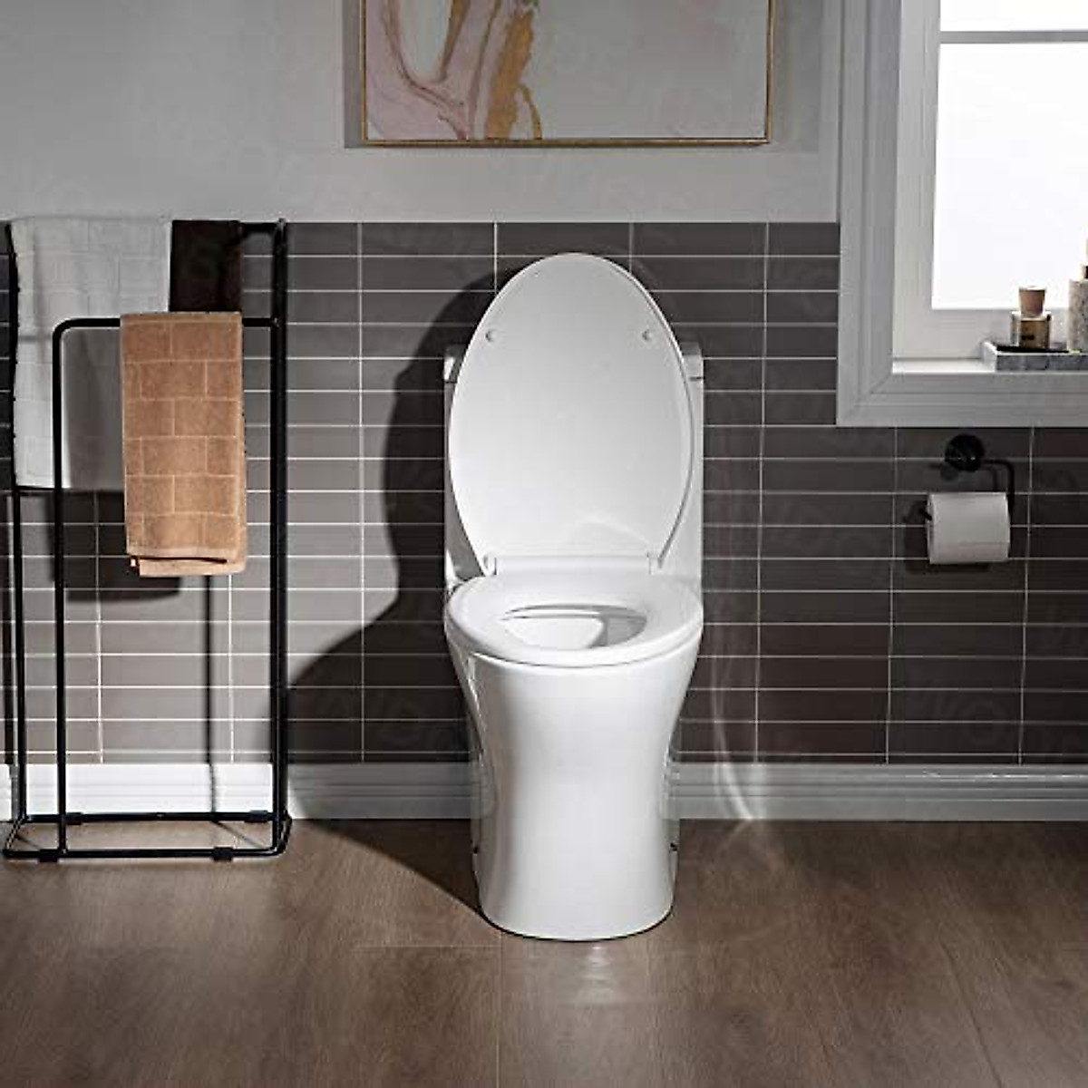 WOODBRIDGEE Modern Elongated One piece Toilet Dual flush 1.0/1.6 GPF,with Soft Closing Seat,1000 Gram MaP Flushing Score Toilet with Oil Rubbed Bronze Button,B0750-ORB,White