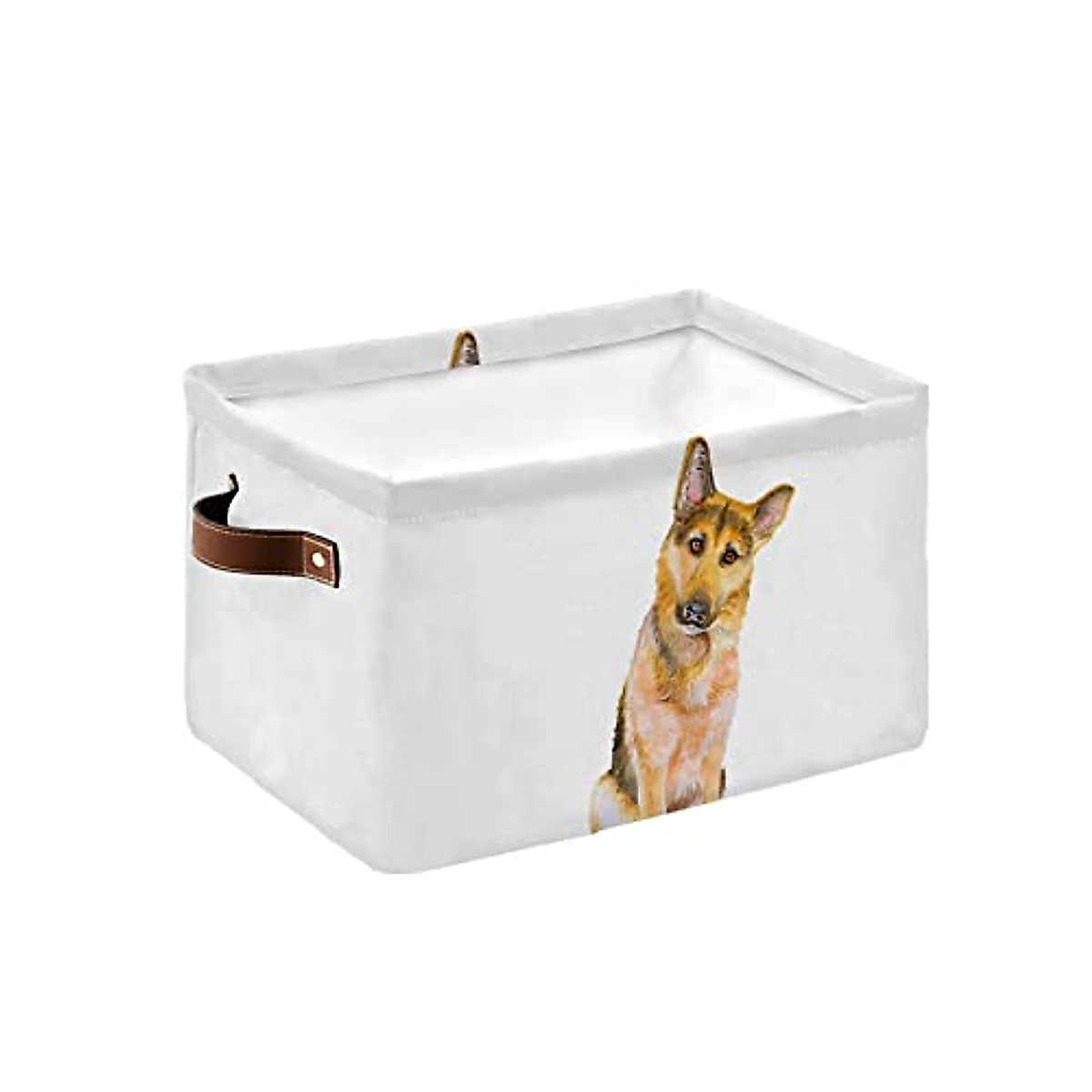 Dog Lover Decor Storage Bins Large Foldable Storage Baskets for Shelves, Waterproof Storage Boxes with Handles for Closet Cabinet Living Room Laundry - German Shepherd Illustrations White Backdrop
