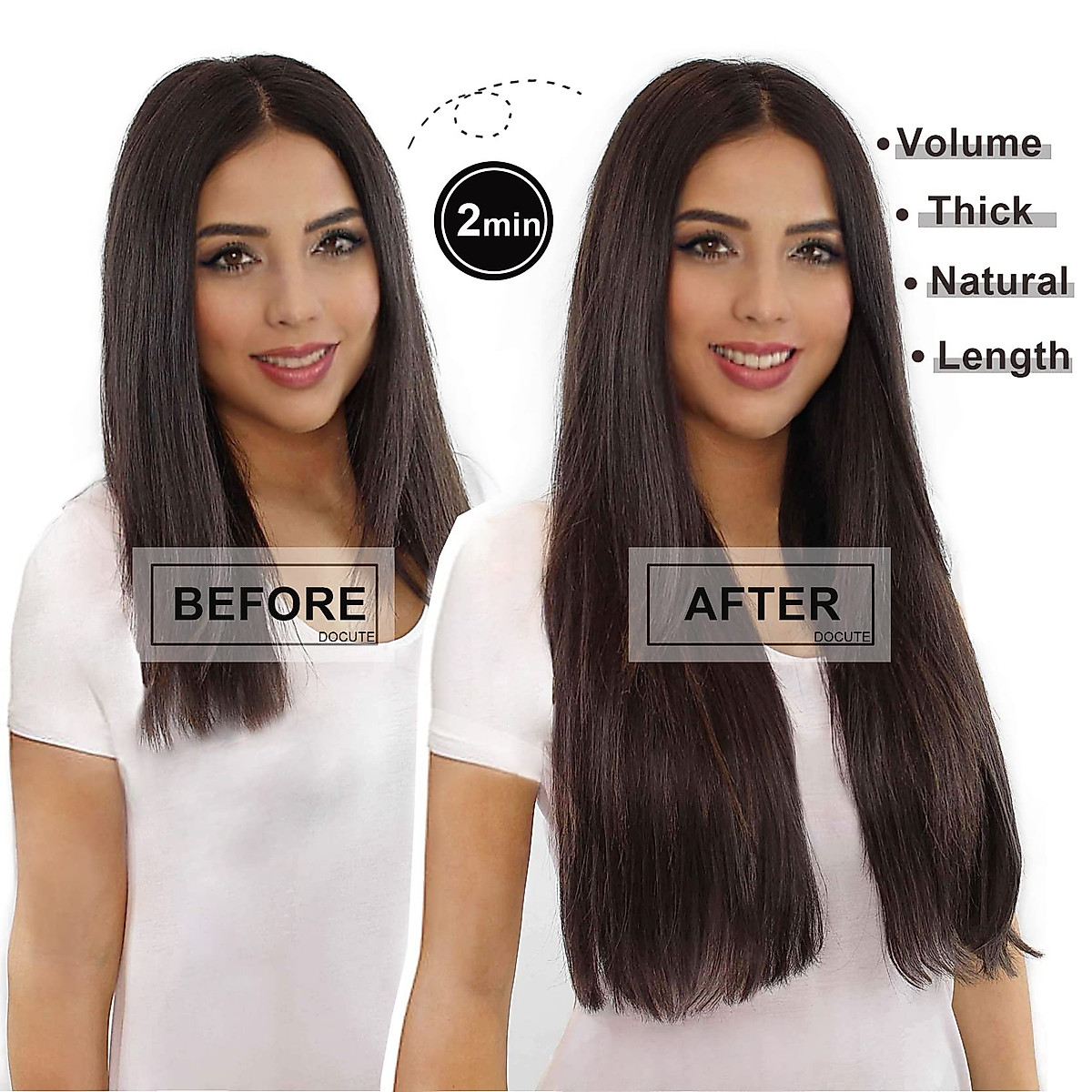 DOCUTE Natural Black Clip in Hair Extensions Black Women 4 Pieces, Full Head Long Straight Hair Extensions Clip ins Double Weft Thick Hair Extensions Hair Classic Pieces (26", Natural Black)