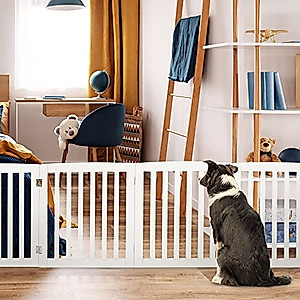 Epetlover Extra Wide Dog Gate 24 Inch High Freestanding Indoor Pet Door for House Doorways Stairs Halls, Foldable Wood Outdoor Safety Fence 4 Panels, White