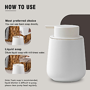 Agyiuns White soap Dispenser Ceramic foaming soap Dispenser with Easy-to-Press Pump for Bathroom 12 oz refillable Liquid Hand soap Dispenser for Hand sanitizers, lotions (White Foam Dispenser)