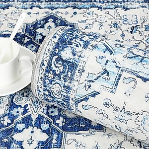 GlowSol Washable Area Rug 9x12 Boho Floral Non-Slip Rugs Vintage Low Pile Carpet Medallion Rugs for Living Room Bedroom Dining Room Office,9x12