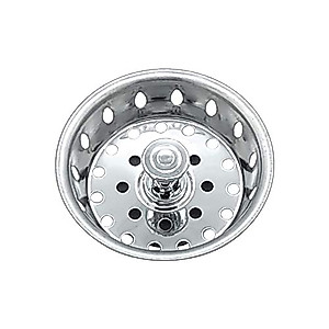 Replacement Kitchen Sink Stainless Steel Basket Strainer with Prong and Rubber Stopper, Universal Fit, 3-1/2 Inch Chrome