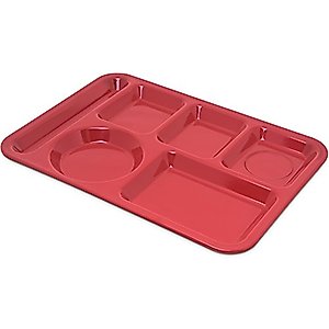 Carlisle FoodService Products Left-Hand Heavyweight 6-Compartment Melamine Tray 10" x 14" - Red