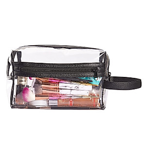HAOGUAGUA Heavy Duty Clear Travel Toiletry Makeup Bags Transparent Shaving Bag Water Resistant Cosmetic Bag Organizer Pouch with Zipper and Handle