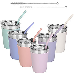 IEBIYO 6 Pack Kids Cups with Straws and Lids Water Spill Proof Toddlers Mugs with Colorful Silicone Sleeves Stainless Steel Cups Tumblers for Cold & Hot Drinks for Children and Adults （12oz