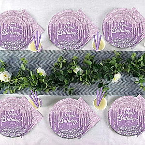 DISRUB Purple Birthday Party Supplies, Complete Pack Purple Party Tableware Including Purple Birthday Plates, Cups, Napkins Straws Serves 10 for Birthday, Baby Shower, Party Decorations