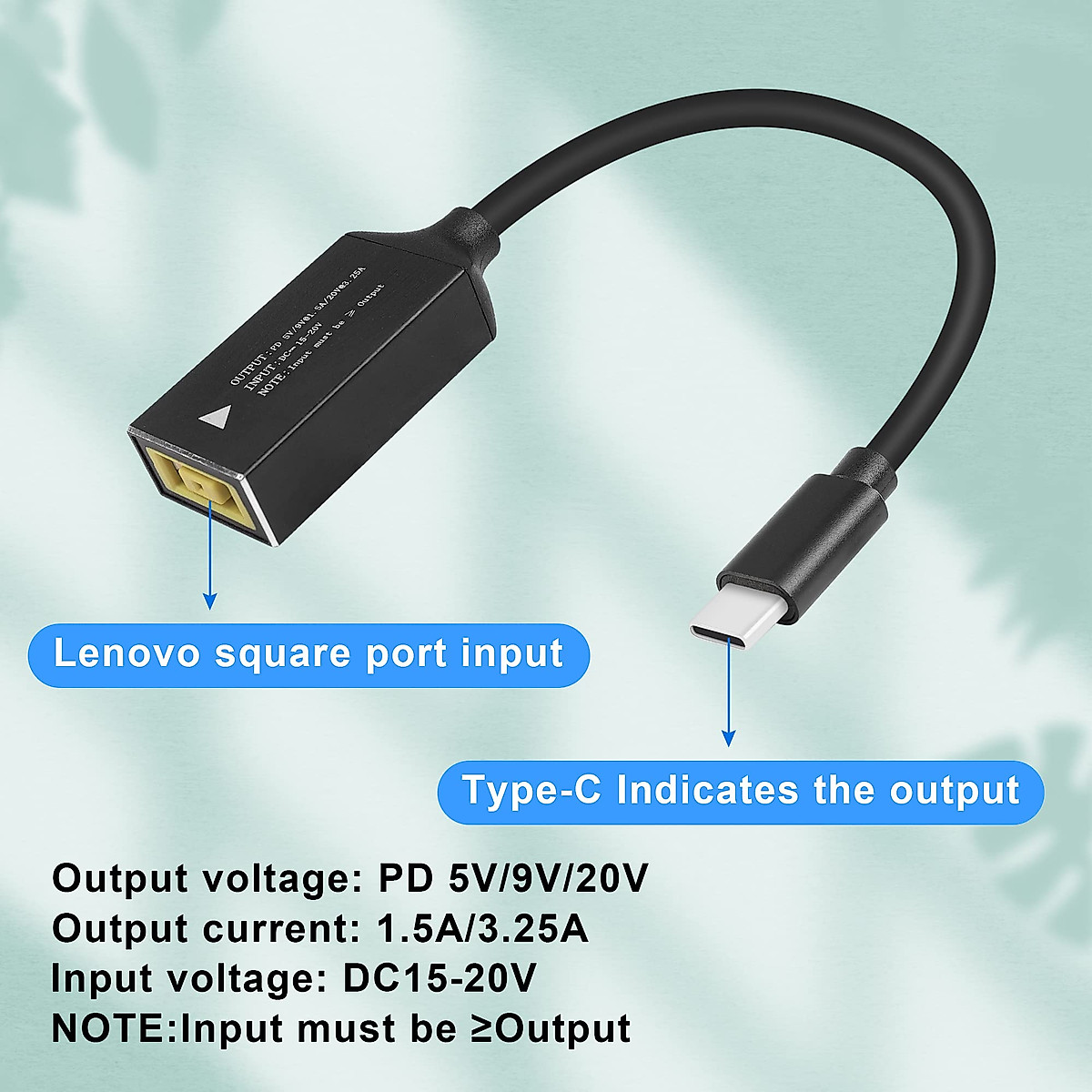 GINTOOYUN PD65W Lenovo Square Mouth to USB-C Charging Cable Lenovo Square Mouth to Type-C Charger Power Adapter Cable for Laptops,Mobile Phones,Tablets, Rechargeables,etc(7Inch)(Lenovo Square Mouth)
