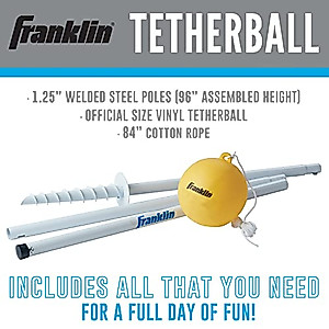 Franklin Sports Tetherball Set - Full Tetherball Game Set with 8' Pole, Rope + Ball Included - Portable Steel Backyard + Beach Kit with Carry Bag - Recreational, White