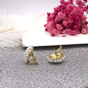 YOQUCOL Simulated Pearl Golden Tone Big Clip On Earrings For Non Pierced Bridal-Elegant Jewelry for Women