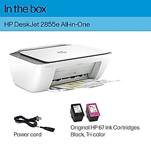 HP DeskJet 2855e Wireless All-in-One Color Inkjet Printer, Scanner, Copier, Best-for-home, 3 months of Instant Ink included (588S5A)