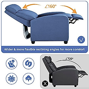 Yaheetech 2-Seat Fabric Pushback Recliner Chair with Thick Seat Cushion and Backrest Reclining Chair for Living Room Home Theater Light Blue