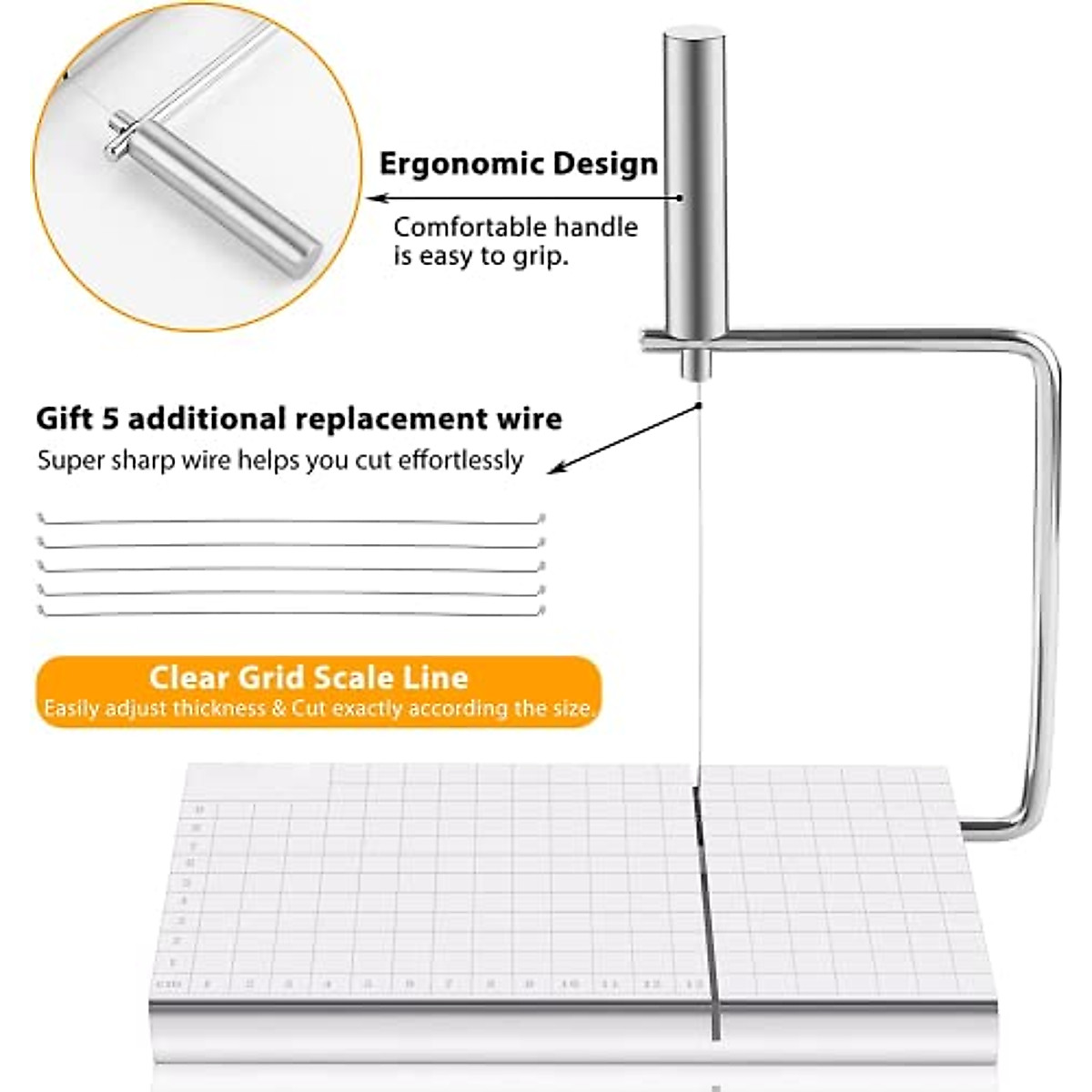 ISZW Cheese Slicer Knife Set, Cheese Slicer Cutter with Wire Food Cutter Precise Scale Board, 4 Cheese Knife Set Mini Butter Knife & Fork for Cutting Cheese Butter Vegetables Sausgae