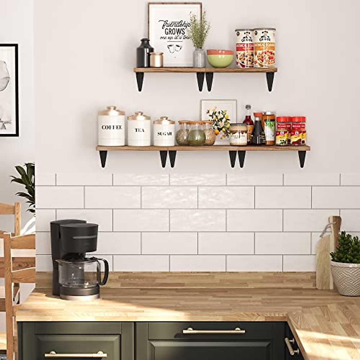 Wallniture Arras 11" Floating Shelves, Bookshelf for Living Room Decor, Bedroom Decor, Office & Kitchen Organization, Bathroom Organizer, Burnt Finish Set of 5