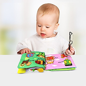 Hapavis Teething Cloth Books Soft Activity Crinkle Baby Books Toys for Early Education for Babies Teether Ring Letters