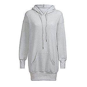 Women's Long Sleeve Loose Hooded Sweatshirt Casual Solid Drawstring Pullover Hoodies Top Blouse Winter Autumn