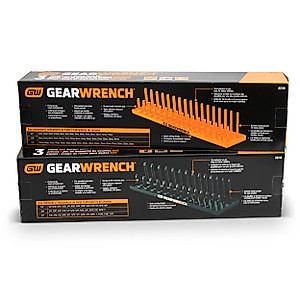 GearWrench 3 Pc. 1/4", 3/8" & 1/2" Drive Orange Metric Socket Storage Tray Set - 83119 and GEARWRENCH GEARWRENCH 3 Pc. 1/4", 3/8" & 1/2" Drive Black SAE Socket Storage Tray Set - 83118