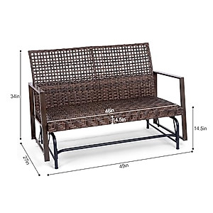 Wicker 2 Person Patio Glider with Double Weaved Wicker Seat, Powder Coated Aluminum Frame, 50" W x 25.5" D x 35.5" H, 400 Lb Weight Capacity