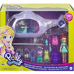 Polly Pocket Playset, Vacation Helicopter with 3-inch Lila Doll & 10+ Accessories, Travel Toy