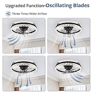 LEDIARY 20 Inch Modern Ceiling Fans with Lights and Remote, Oscillating Low Profile Ceiling Fan, Flush Mount Bladeless LED Ceiling Fan, Dimmable, Stepless Color Changeable, 6 Wind Speeds - Black