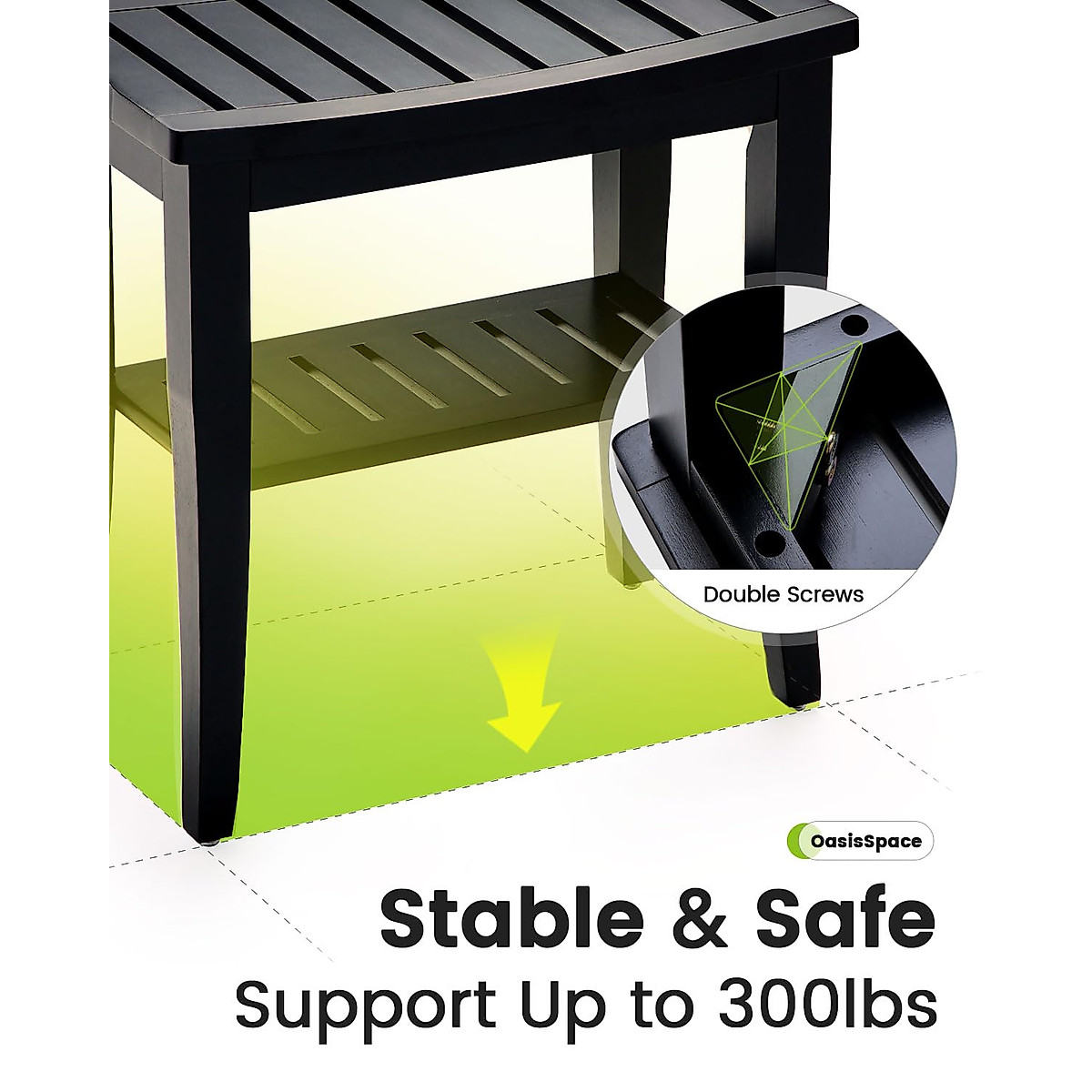 OasisSpace Bamboo Shower Bench with Storage Shelf, Waterproof Shower Chair Wooden Spa Bath Organizer Seat Stool for Inside Shower, Bathroom Bench Seat for Adults Seniors Elderly for Indoor or Outdoor