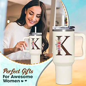 Personalized Gifts For Women - Personalized Gifts For Birthday, Christmas - Monogrammed, Customized For Woman, Mom, Wife, Best Friend, Sister, Coworkers - Custom Tumbler With Handle 40oz