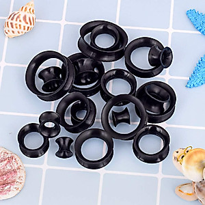 Qmcandy 2 Pair Black Thin Silicone Flexible Ear Skin Hollow Tunnels Plugs Earlets Piercing 00g