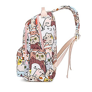 Cute School Backpack Kawaii Cat Print Bookbag Shoulder Bag for Teenagers Youth Rucksack Student Casual Daypack